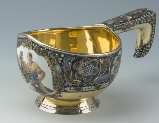 Russian Silver Enamel kovsh “Proud” by Fedor Ruckert – AntiqueRef