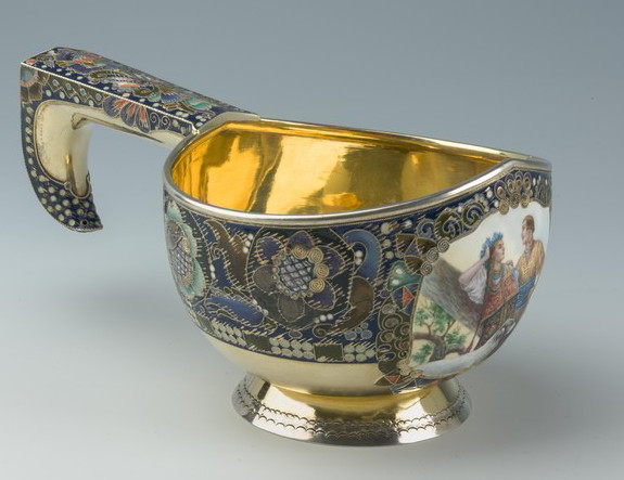 Russian Silver Enamel kovsh “Proud” by Fedor Ruckert – AntiqueRef