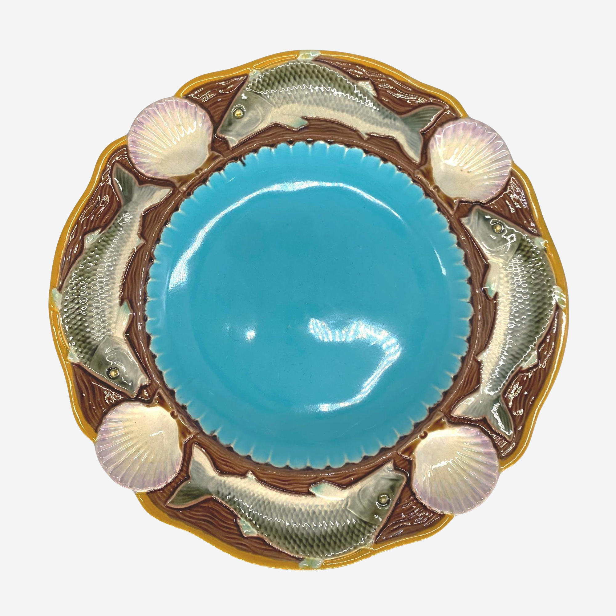 Minton 1496 Majolica fish and shell plate – AntiqueRef